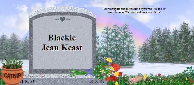 Blackie Jean Keast's Rainbow Bridge Pet Loss Memorial